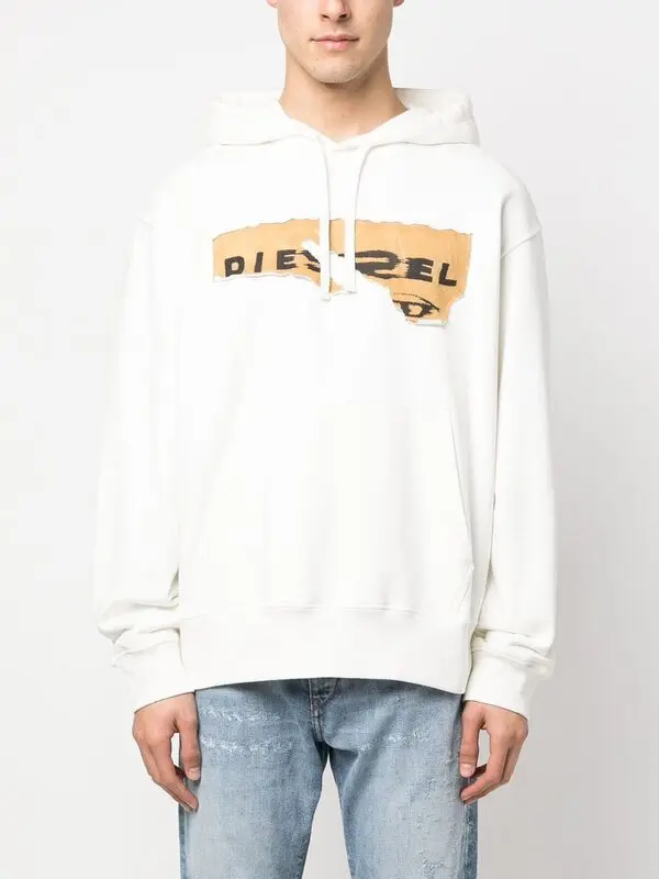 DIESEL® Ripped Logo Print Hoodie - White