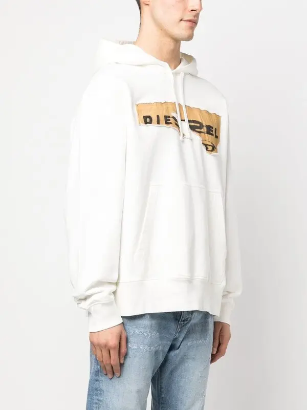 DIESEL® Ripped Logo Print Hoodie - White
