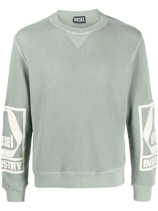 DIESEL® Logo Print Chunky-knit Jumper - Green