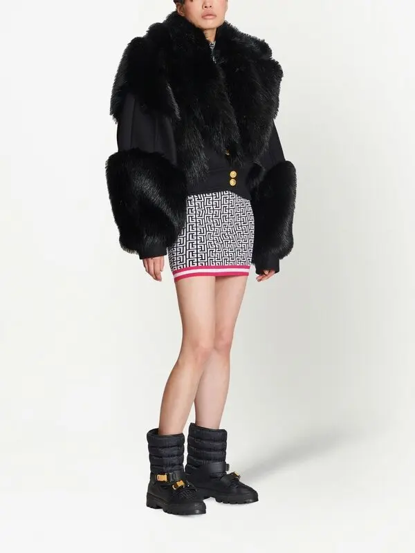 BALMAIN ブラック ファー付きカシミヤジャケット 9号 Balmain Faux-Fur Trimmed Cropped Jacket - Black | Editorialist