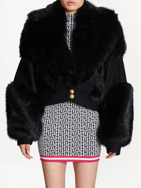 Balmain Faux-Fur Trimmed Cropped Jacket - Black | Editorialist