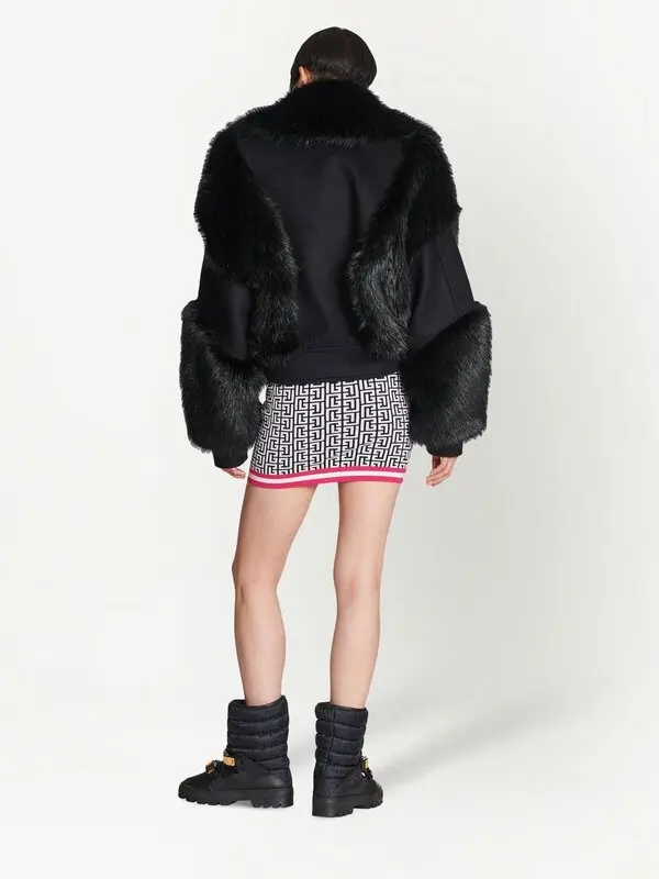 Balmain Faux-Fur Trimmed Cropped Jacket - Black | Editorialist