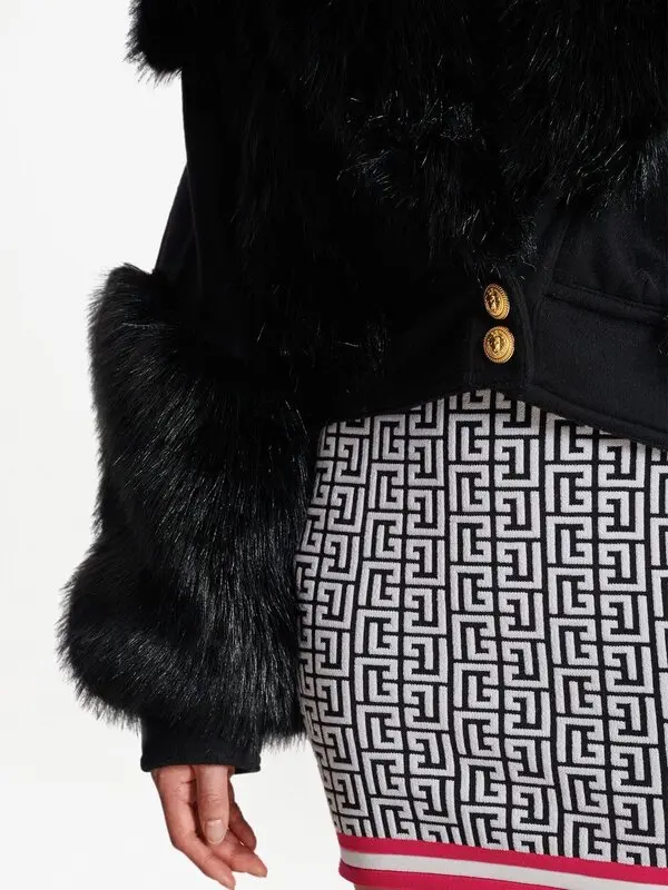 Balmain Faux-Fur Trimmed Cropped Jacket - Black | Editorialist
