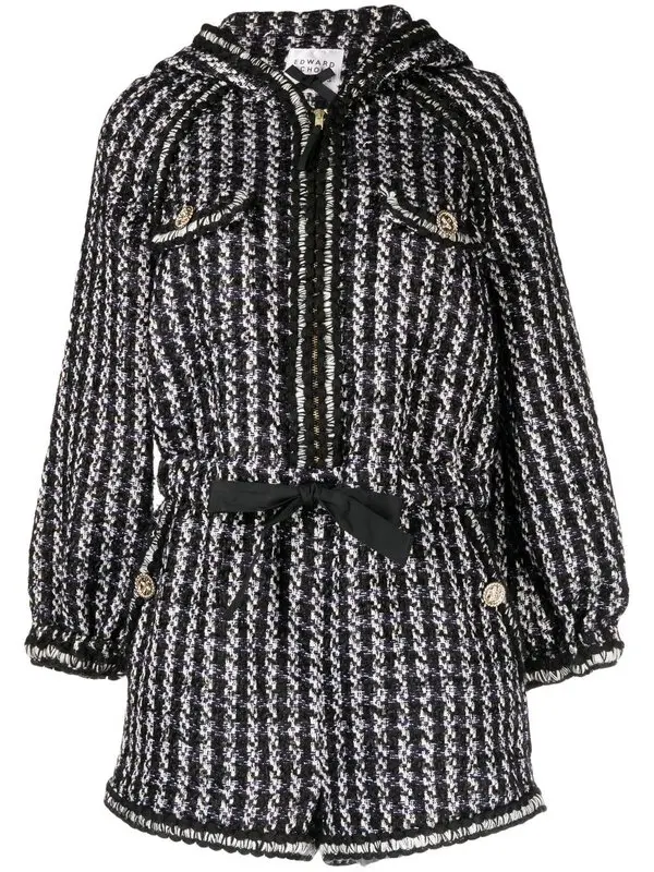 EDWARD ACHOUR PARIS Tweed Hooded Jumpsuit - Black