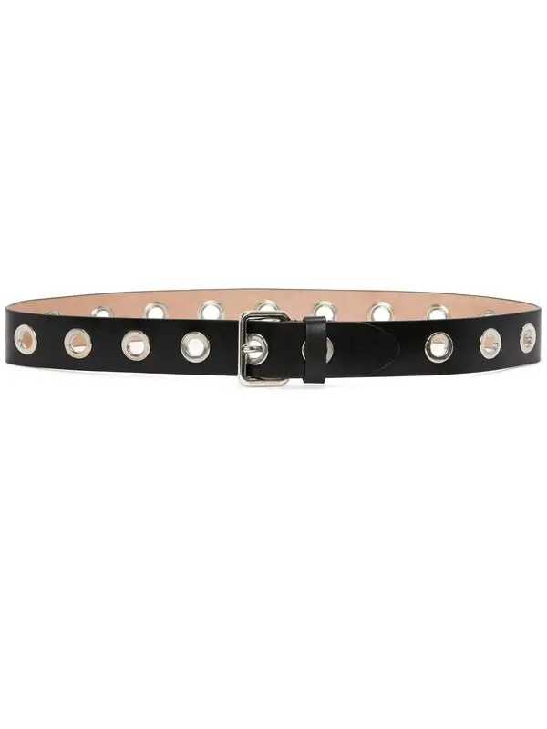 Alexander Mcqueen Eyelets Leather Belt In Black - 50% Off  display picture 2