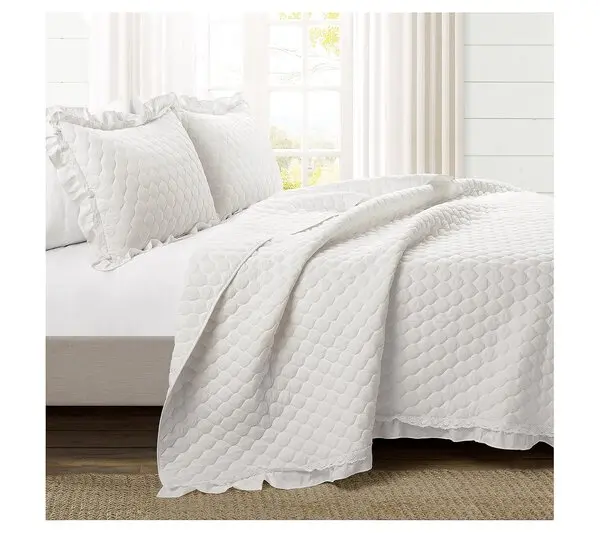 LUSH DECOR Ella Ruffle Lace Quilt 3-pc Set King