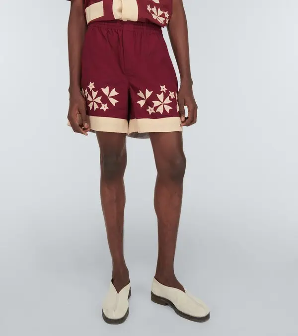 BODE Moonflower Appliqué Cotton Shorts