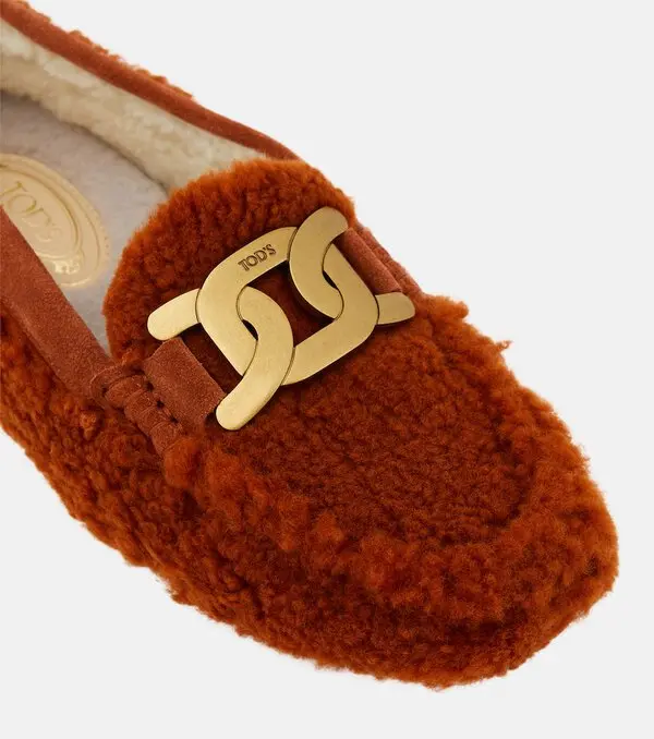 TOD'S Embellished Shearling Loafers - Brown
