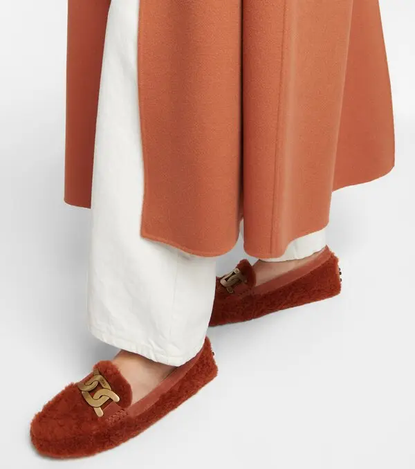 TOD'S Embellished Shearling Loafers - Brown