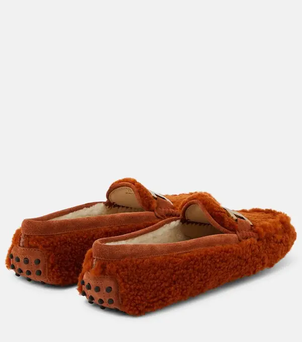 TOD'S Embellished Shearling Loafers - Brown