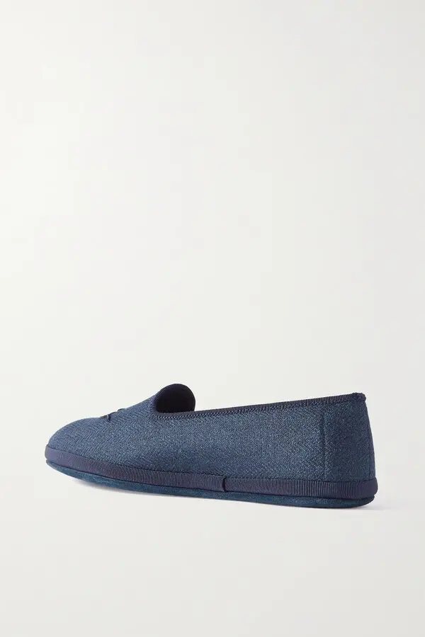 Loro Piana Venice Embroidered Herringbone Cashmere Slippers Blue