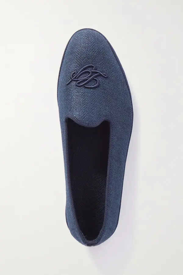 Loro Piana Venice Embroidered Herringbone Cashmere Slippers