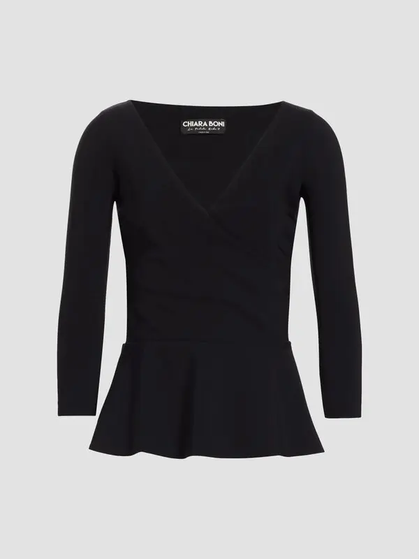 Chiara Boni La Petite Robe Poppy V-neck Peplum Top - Black