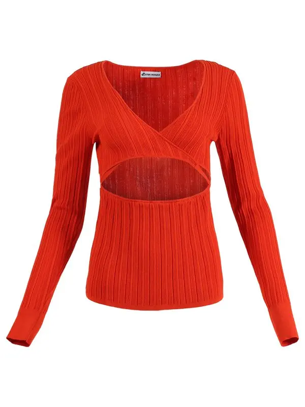 ESTER MANAS Long-sleeve Peephole Top - Red