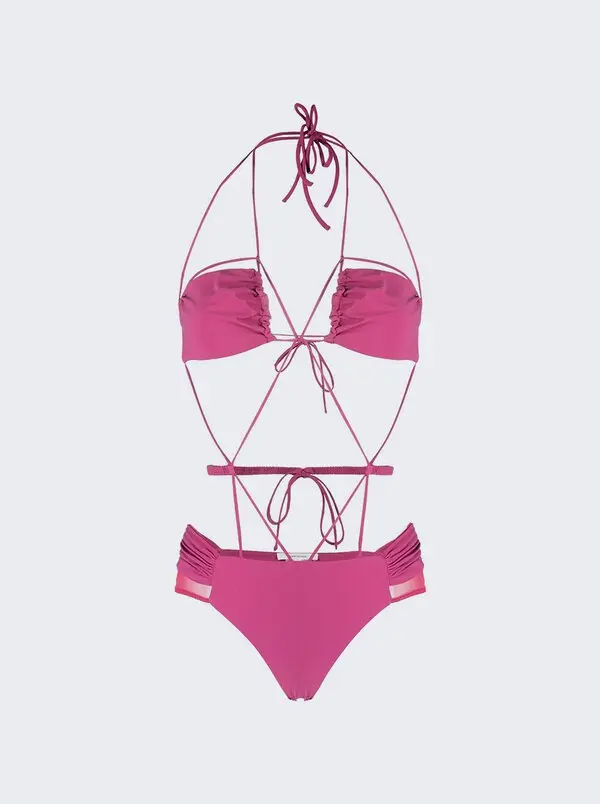 NENSI DOJAKA Gathered Bra Swimsuit With Ruched Belt - Peonia Pink