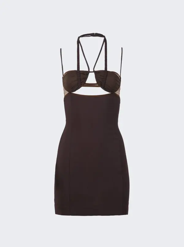 NENSI DOJAKA Draped Double Bra Mini Dress - Chocolate Brown