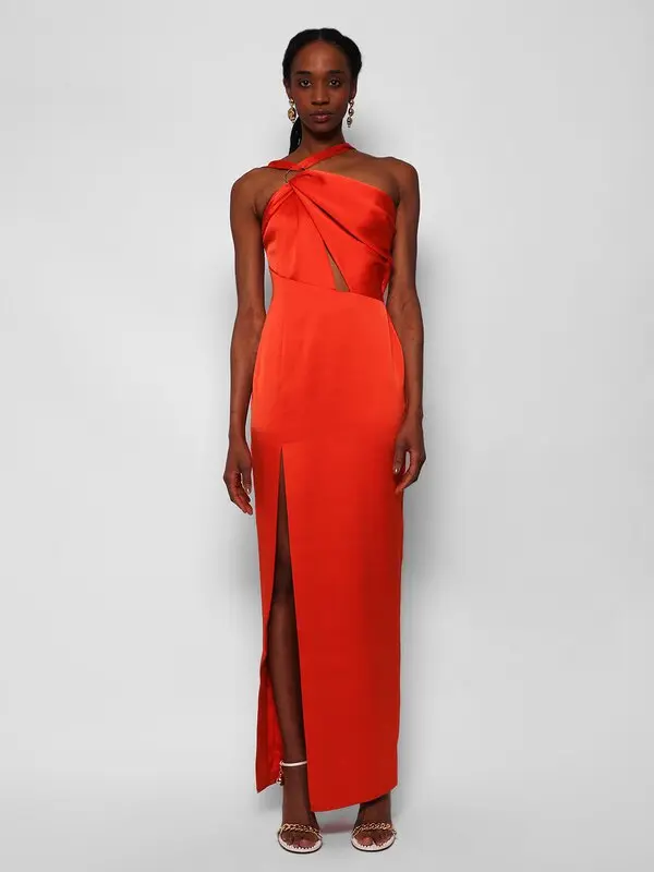 RASARIO Draped Satin Gown With Cut-out