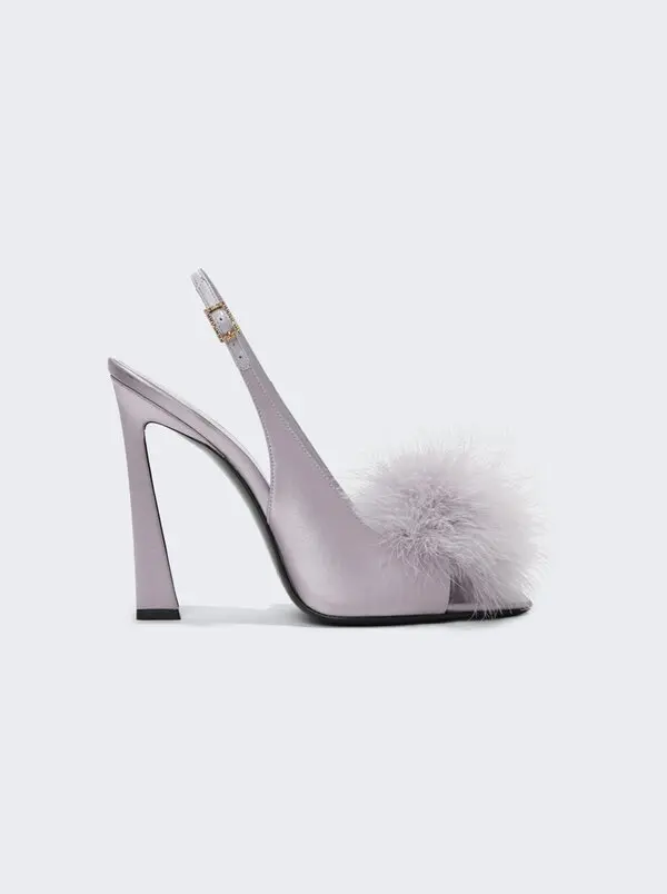 Saint Laurent Mae Feather Slingback Sandals - Grey