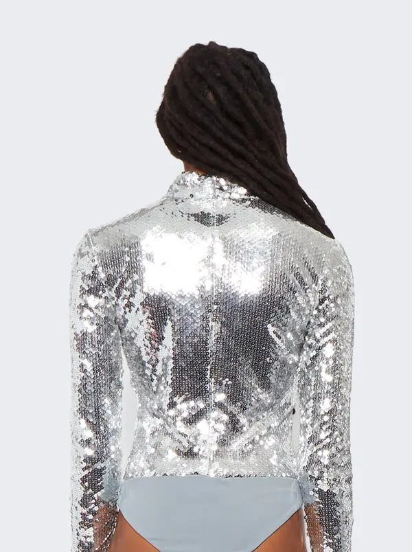 Brandon Maxwell Long Sleeve Sequin Bodysuit