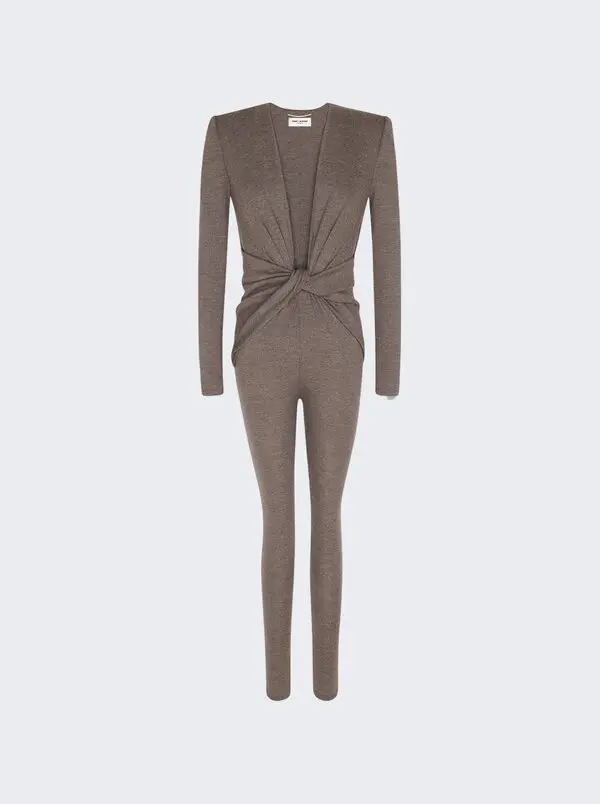 Saint Laurent V-neck Catsuit - Taupe