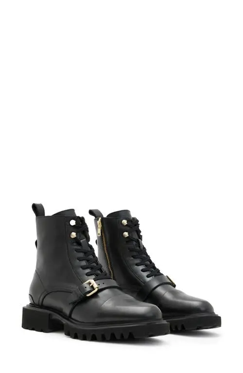 ALLSAINTS Tori Lug Sole Combat Boot - Black/warm Brass
