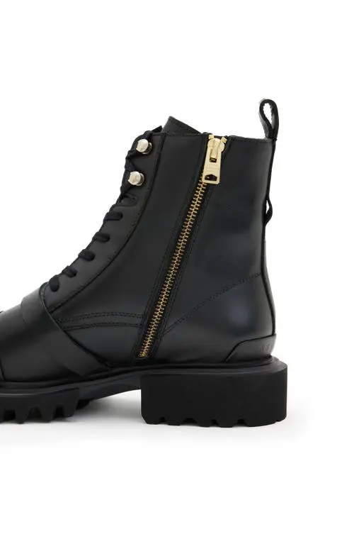 ALLSAINTS Tori Lug Sole Combat Boot - Black/warm Brass