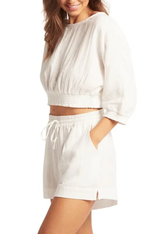 SEA LEVEL Cotton Gauze Cover-up Shorts - White