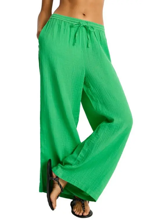 SEA LEVEL Sunset Beach High Waist Cotton Gauze Cover-up Pants - Kelly Green
