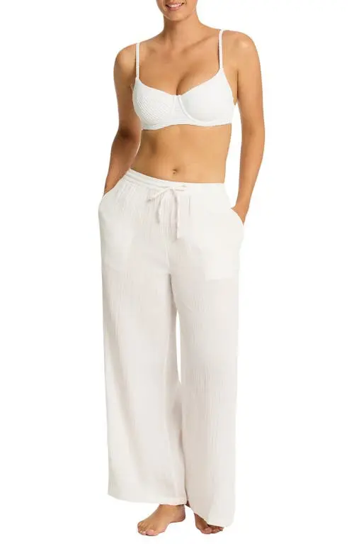 SEA LEVEL Sunset Beach High Waist Cotton Gauze Cover-up Pants - White