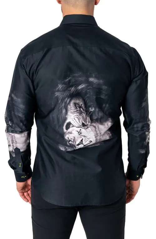 MACEOO Fibonacci Love Lion Cotton Button-up Shirt