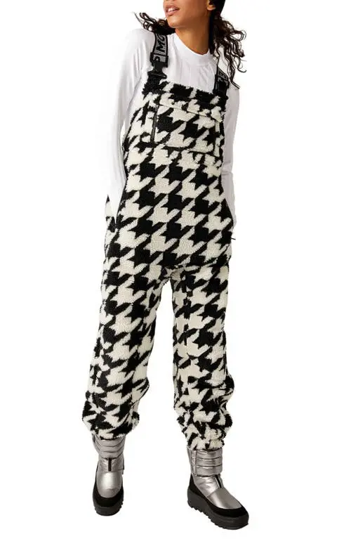 Free People Hit The Slopes Fleece Overalls - Houndstooth Combo