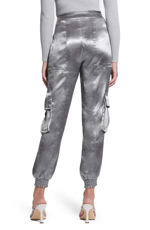Guess Soundwave Textured Satin Cargo Trousers - Gunmetal Multi