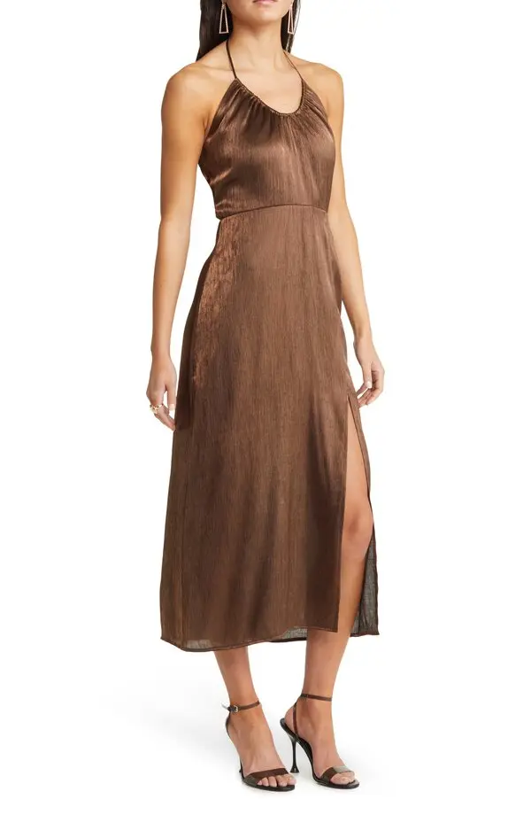 Open Edit Scoop Neck Halter Dress In Bronze - 61% Off | Editorialist