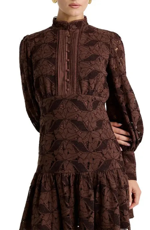 Bardot Remy Long Sleeve Lace Mini Dress - Chocolate