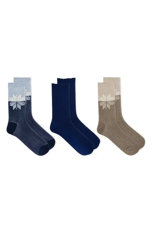 K BELL SOCKS 3-pack Assorted Crew Socks - Nvast Navy Snowflake