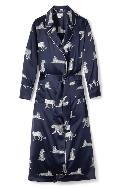 PETITE PLUME Panthre De Nuit Piped Silk Robe