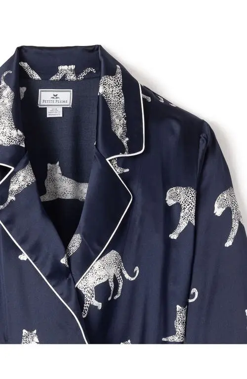 PETITE PLUME Panthre De Nuit Piped Silk Robe