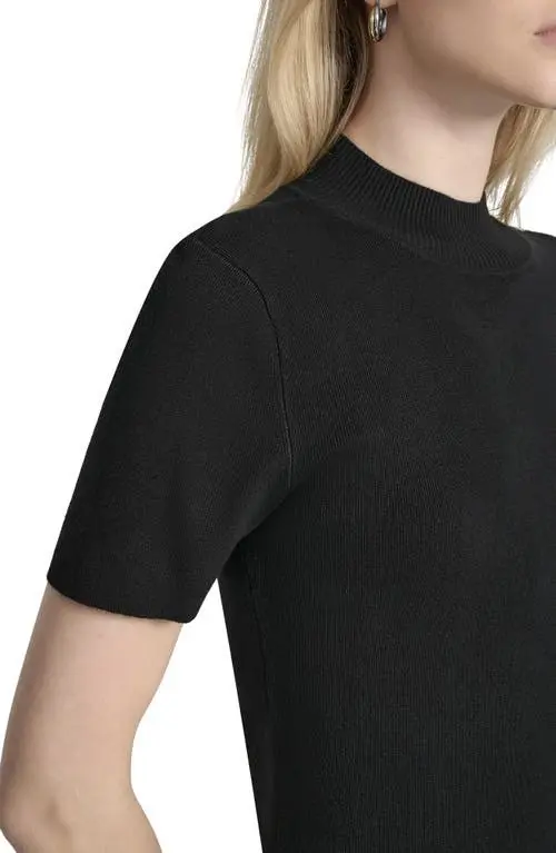 Dkny Cap Sleeve Mock Neck Sweater - Black