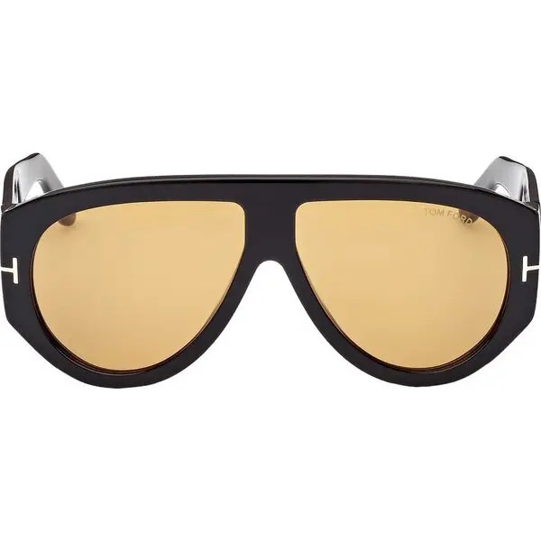 TOM FORD 60mm Aviator Sunglasses - Shiny Black/yellow Lenses