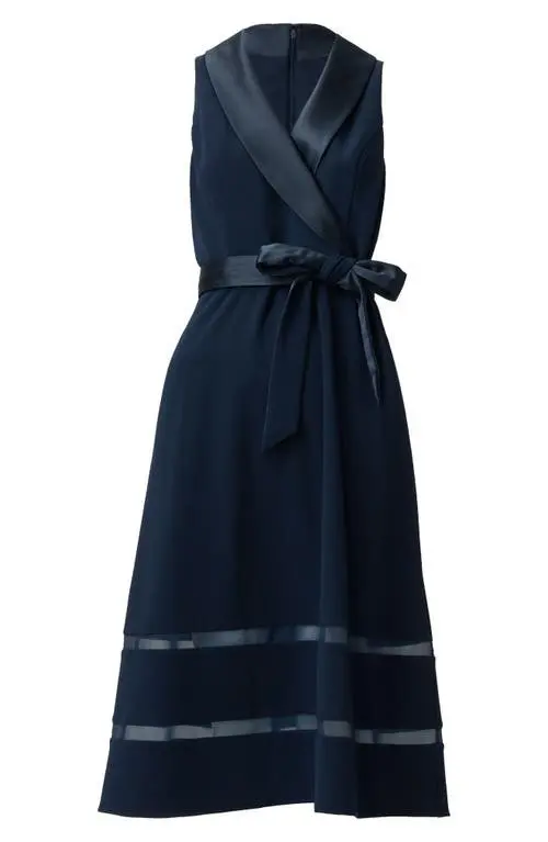 Adrianna Papell Satin Trim Crepe Midi Tuxedo Dress