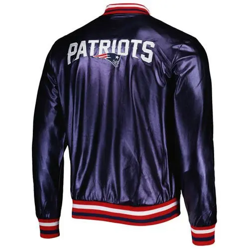 THE WILD COLLECTIVE New England Patriots Metallic Bomber Full-snap Jacket