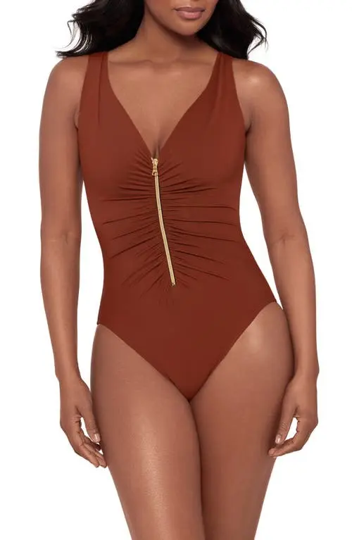 MIRACLESUIT® Zip-up One-piece Swimsuit - Copper Brown