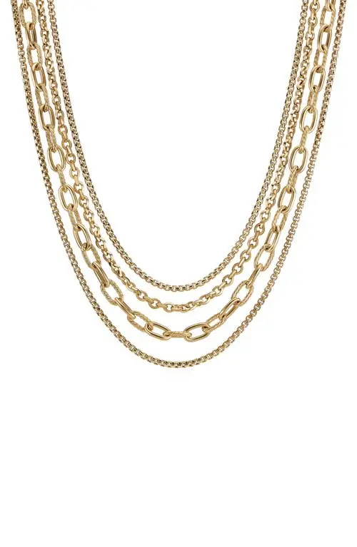 David Yurman Four Row Mixed Chain Bib Necklace - 18k Yellow Gold