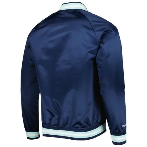 Mitchell & Ness Deep Sea Blue Seattle Kraken Satin Full-snap Raglan Varsity Jacket