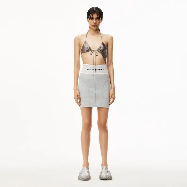 Alexander Wang Logo Elastic Mini Skirt In Ribbed Jersey In Grey