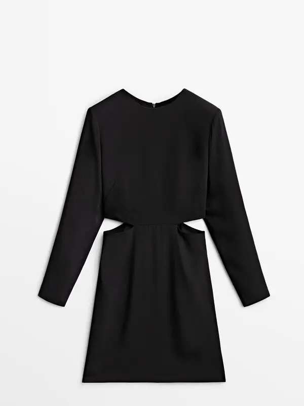 massimo dutti black dress Massimo Dutti Black V-Neck Midi Dress with Tie Back  SilkRoll