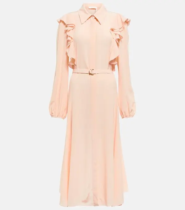 Chloé Ruffled Silk Shirt Dress - Pink