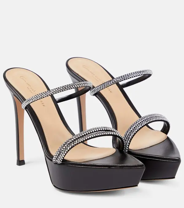 GIANVITO ROSSI Embellished Leather Platform Sandals - Black