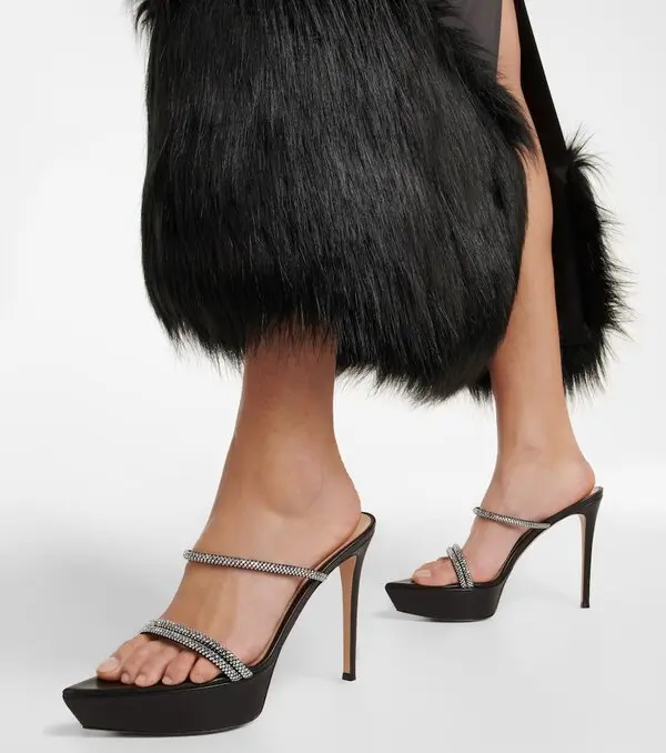 GIANVITO ROSSI Embellished Leather Platform Sandals - Black