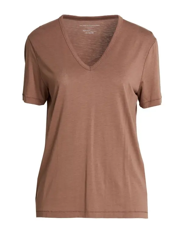 Majestic Filatures Lyocell And Cotton V-neck Jersey T-shirt - Beige
